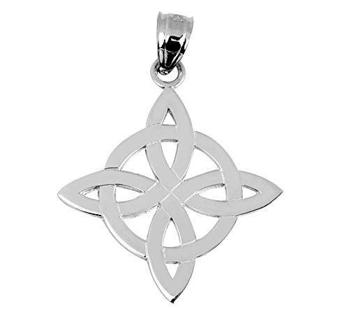 Sideways Crosses 10k White Gold Irish Celtic Trinity Pendant Necklace, 22"