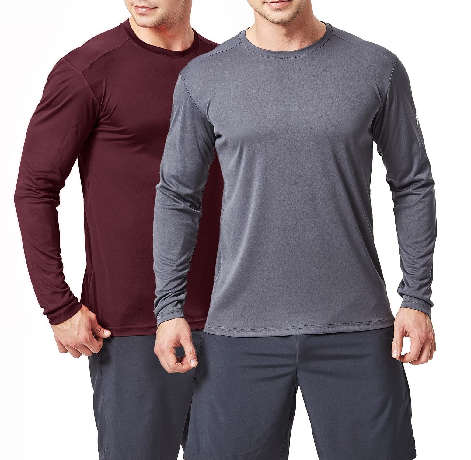 TEXFIT Men's 2-Pack Active Sport Long Sleeve Shirts with Quick Dry Fabric (2 pcs Set) (Wine/Dark Grey, X-Large)