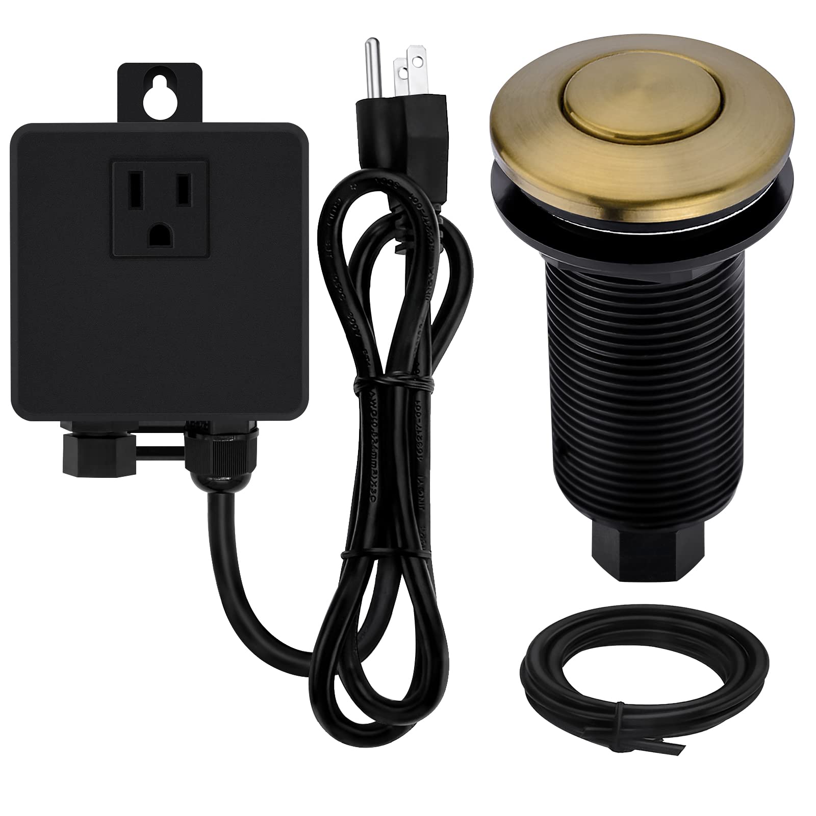 SINKINGDOM Garbage Disposal SinkTop Air Switch Kit with Long Button,Brass Made Cover,Champagne Bronze