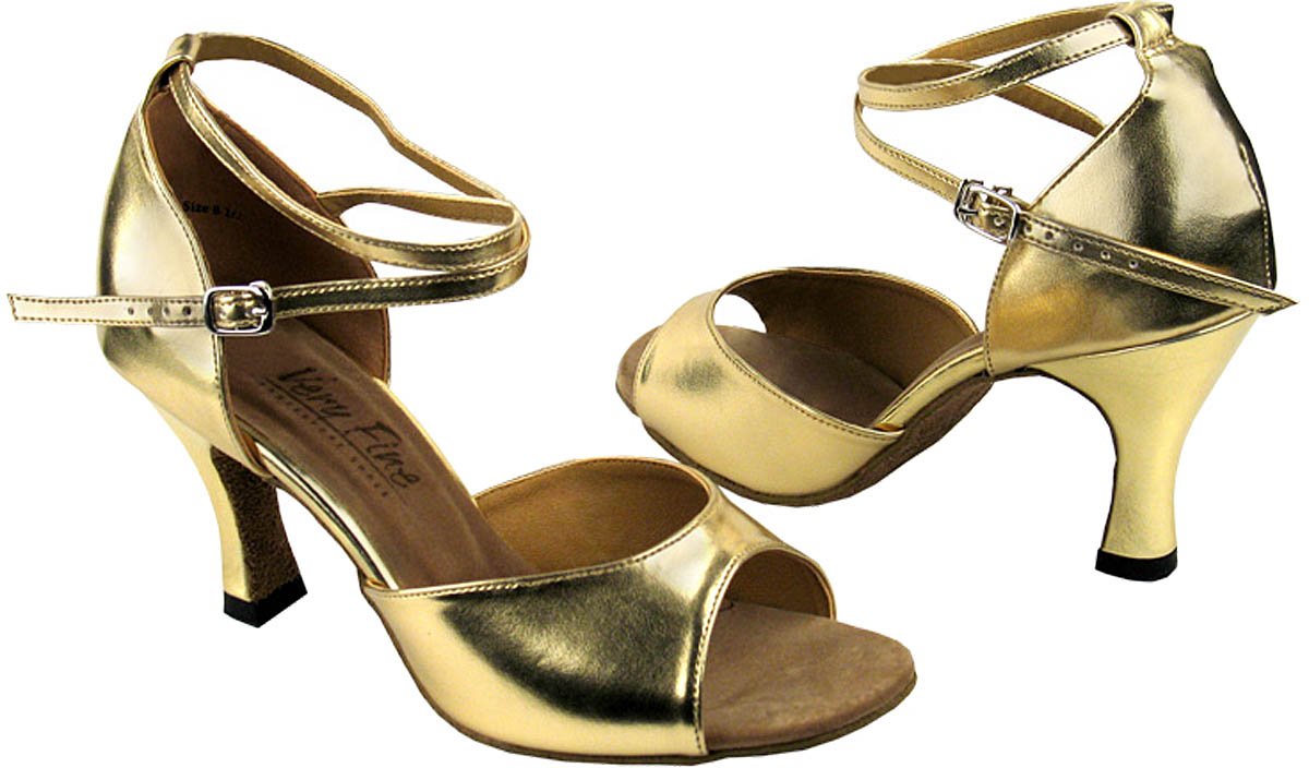 Women's Ballroom Dance Shoes Tango Wedding Salsa Dance Shoes Gold Leather 6012EB Comfortable - Very Fine 3" Heel 8 M US [Bundle of 5]
