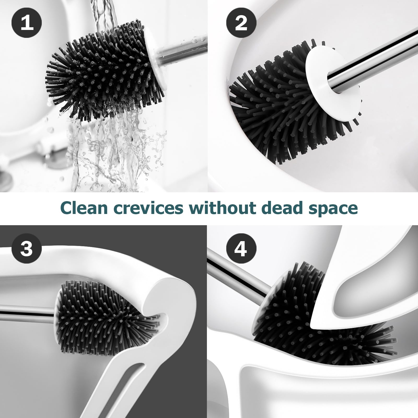 Toilet Brush,2 Pack Toilet Bowl Brush and Holder Set, Silicone Toilet Bowl Brush with Handle,Drip-Proof, Easy to Assemble, Deep Cleaning(Style 3)