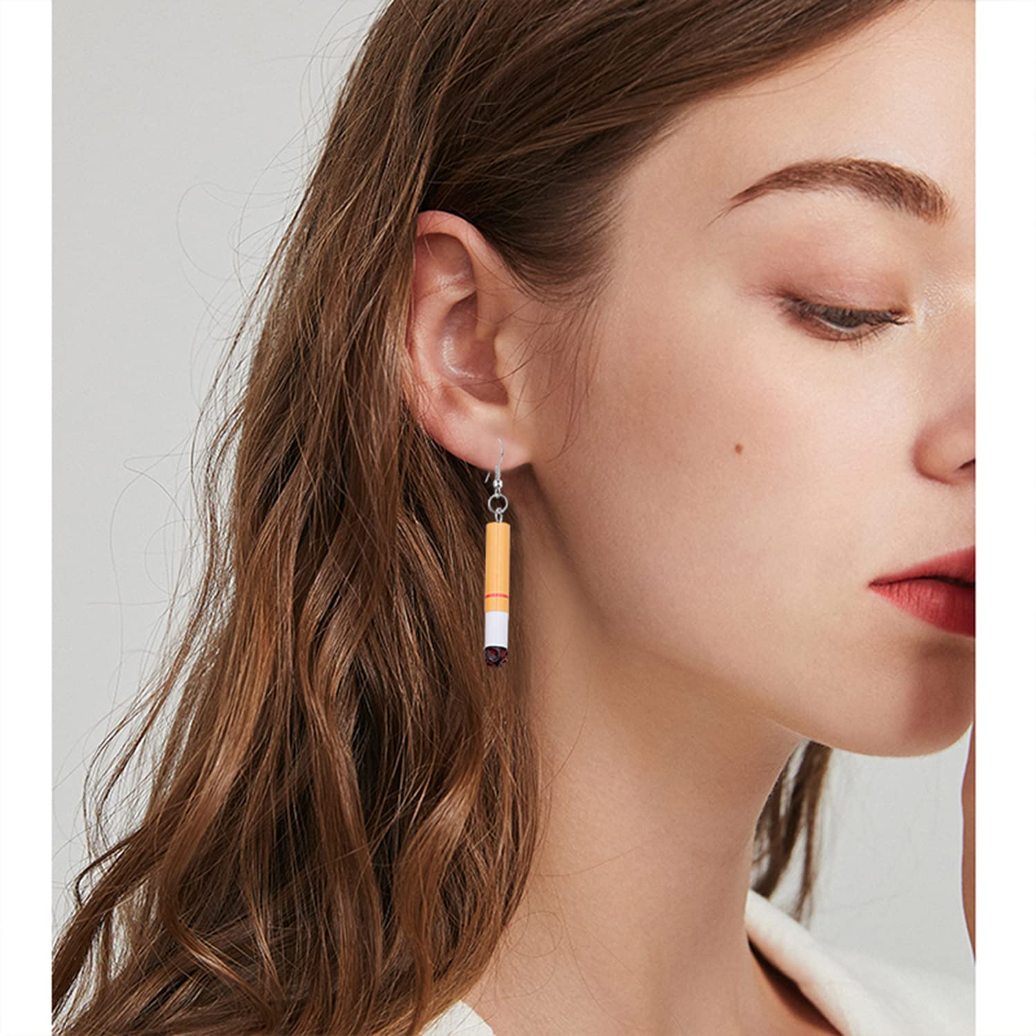 YUNXI 2 Pairs Harajuku Creative Funny Cigarette Butt Drop Dangle Earrings Wacky Lifelike Cigarette Earrings for Women Unisex Cool Punk Jewelry (Silver)