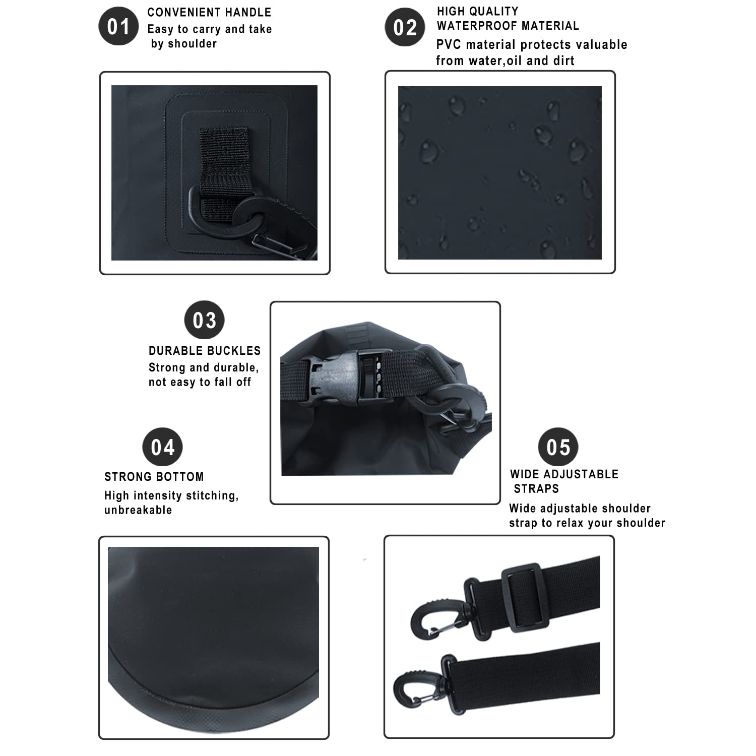 Yyds iPace Waterproof Dry Bag with Adjustable Shoulder Strap, Roll Top Dry Sack for Boating, Kayaking, Swimming, Hiking, Camping, Rafting, Fishing[Black]