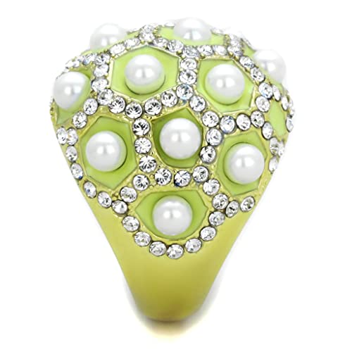 Zawadee TK1636 - IP Gold(Ion Plating) Stainless Steel Ring with Synthetic Pearl in White Size 8
