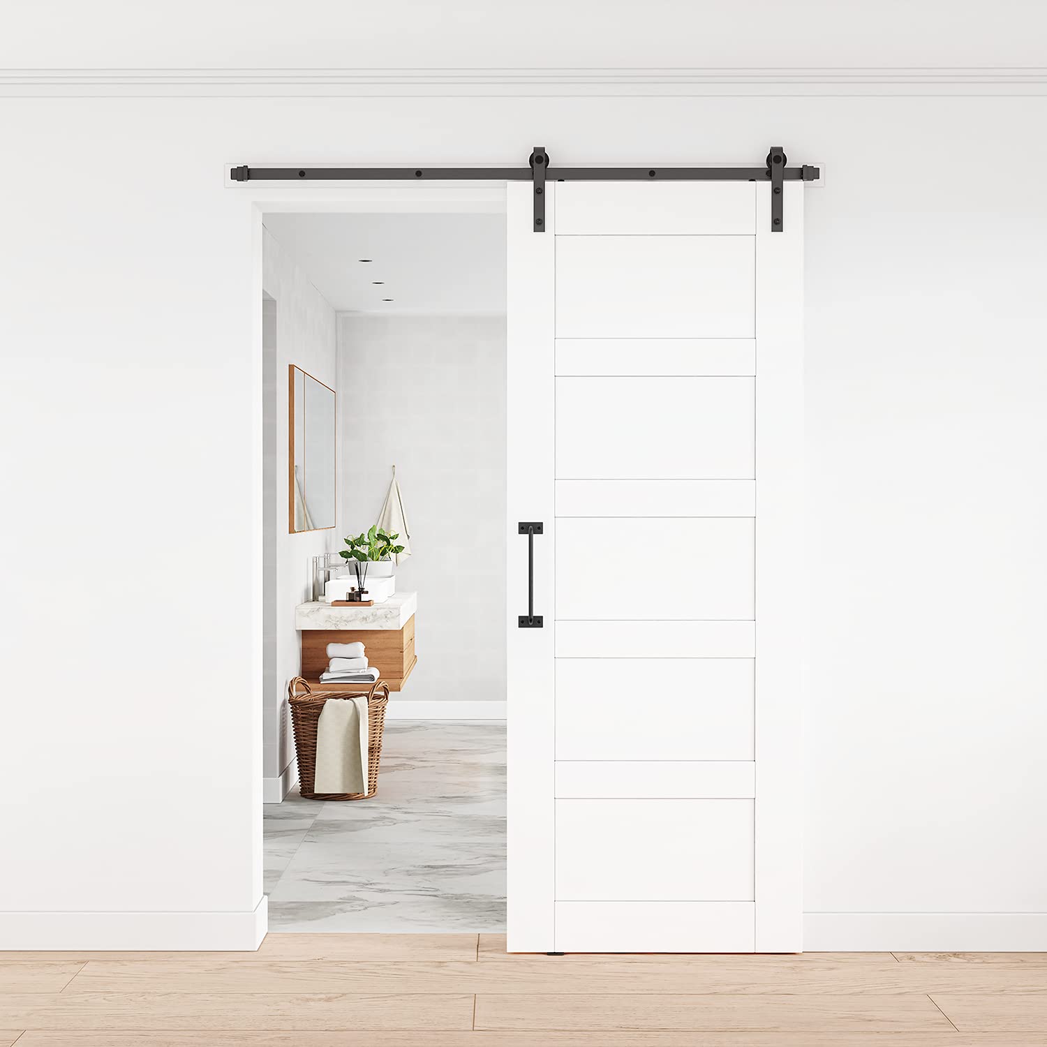 WINSOON 12'' Sliding Door Handle Hardware Barn Rustic Bar Pulls, Industrial Simple Iron Gate Handle Pull Set for Garage Cabinet, Flush Face Mounting with Screws, Black