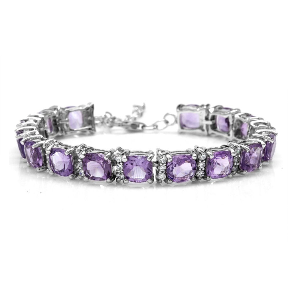 Silvershake 26.08ct. Natural Cushion Shape Peridot White Gold Plated 925 Sterling Silver 6.5 to 8 Inch Adjustable Bracelet