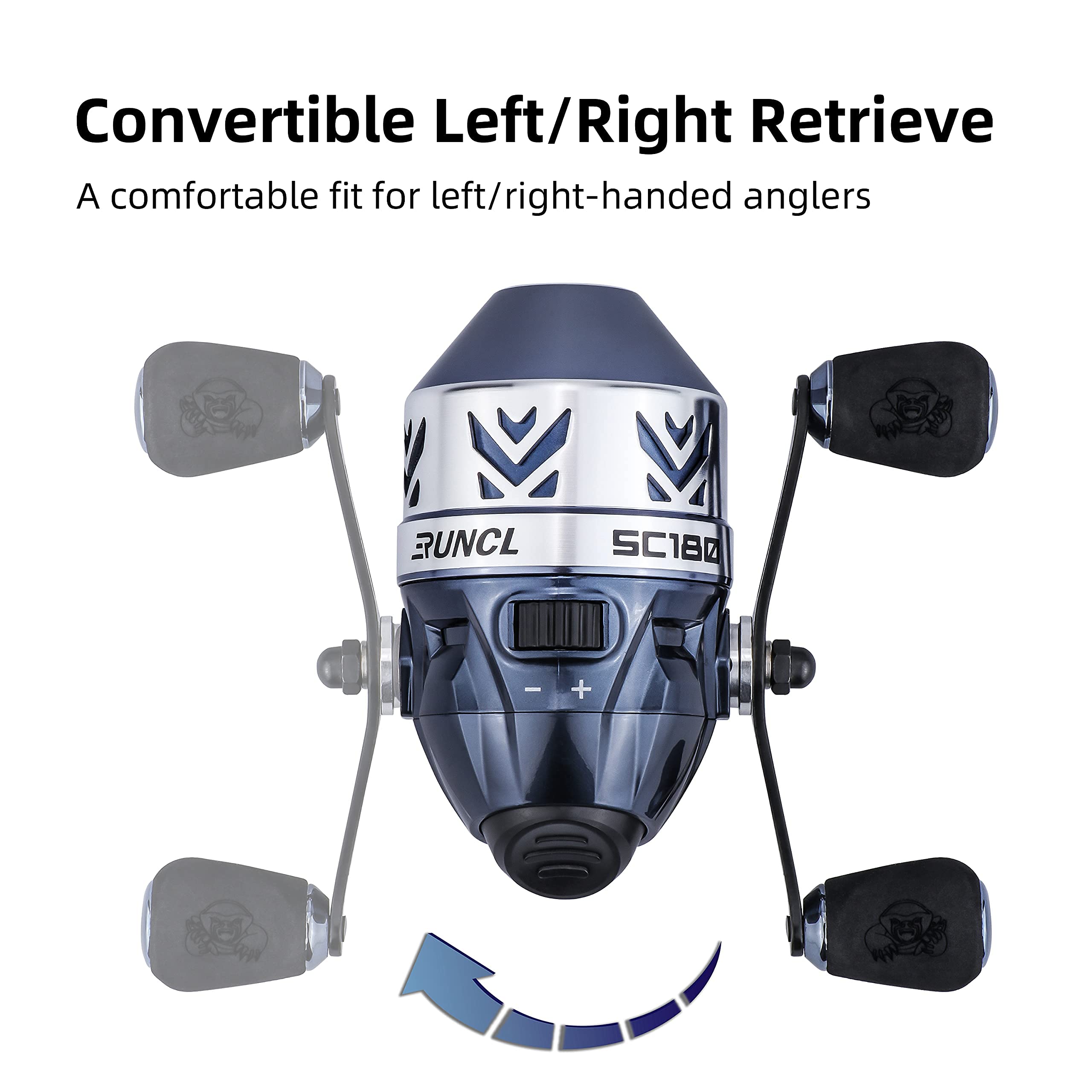 RUNCL Spincast Fishing Reel, Upgrade No-Rust Push Button Casting Design, 4.0:1 Gear Ratio, 17.5 LB Max Drag, Reversible Handle for Left/Right, includes Monofilament Line, Gift for Fishing Lover