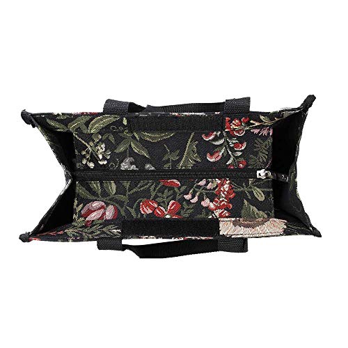 Signare Black Floral Shoulder Tote Shopping Bag with Sunflower Poppy Dragonfly Butterfly (SHOP-MGDBK)