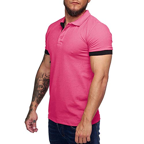 Zuoyouzi Men's Short Sleeve Casual Slim Fit Polo Shirts Basic Designed Classic Cut Cotton Shirts Pink