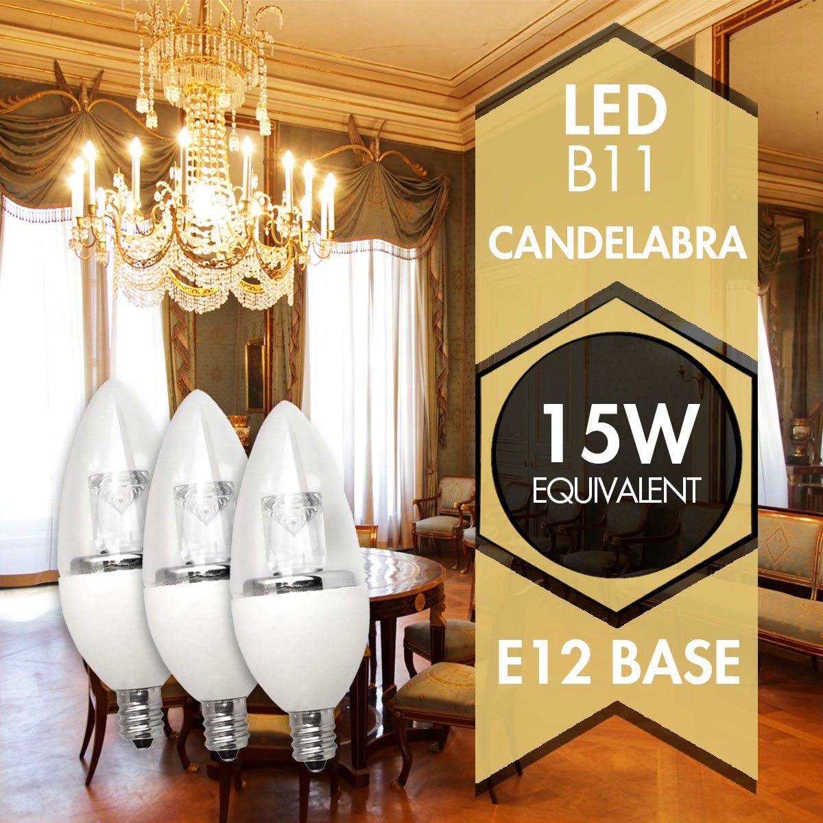 TCP 15W Equivalent LED Decorative Torpedo Candelabra Base Light Bulbs, Non-Dimmable, Soft White (6 Pack)