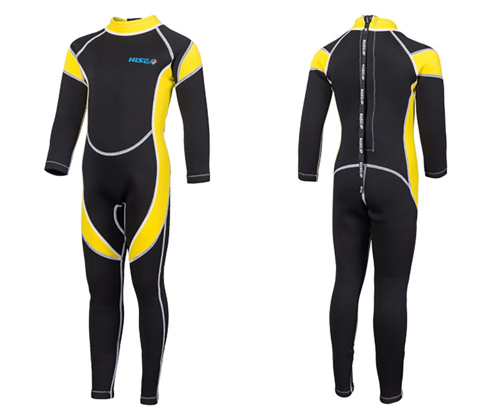 SailBee 2MM Neoprene One Piece Full Wetsuits for Kids Boys Girls Back Zipper Swimsuit UV Protection (M016 Yellow, Size 14)