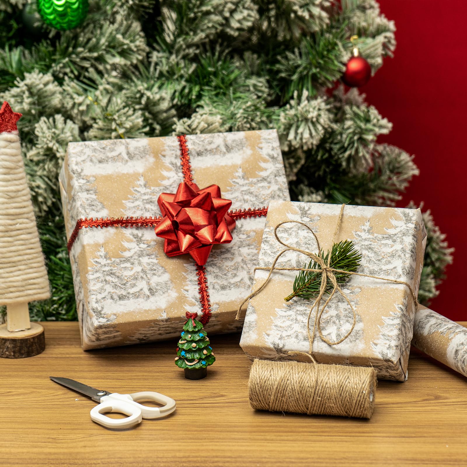 RUSPEPA Christmas Wrapping Paper, Jumbo Roll Kraft Paper - White Christmas Tree Design for Holiday Gift Wrap - 24 Inches x 100 Feet