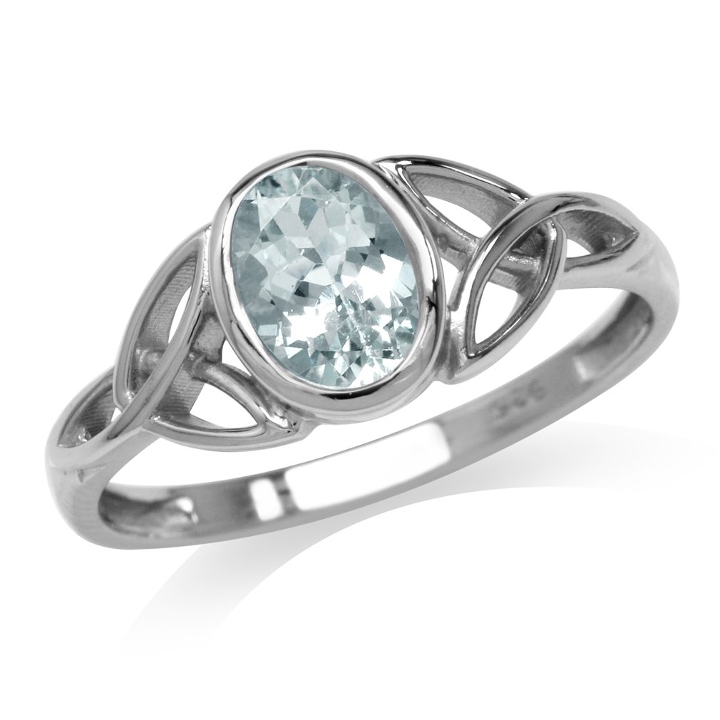 Silvershake Genuine Blue Aquamarine White Gold Plated 925 Sterling Silver Triquetra Celtic Knot Ring Size 7