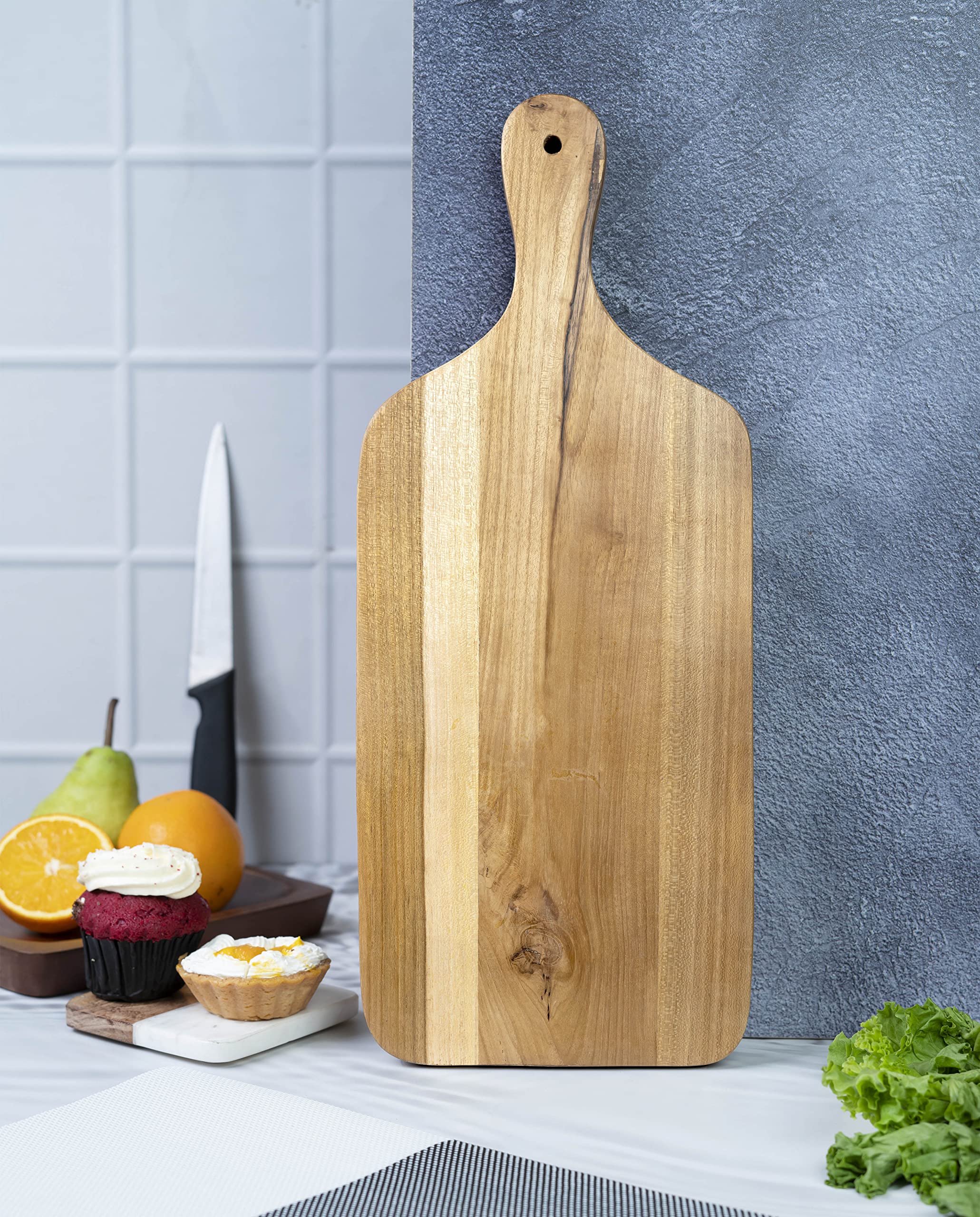 Wood Cutting Board with Handle - Wooden Cheese Board, Mothers Day Gifts, Kitchen Chopping Boards for Bread Meat Fruit Cheese Cutting boards Serving Board Butcher Block Charcuterie Platter, 17" x 7"