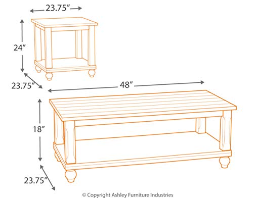 Signature Design by Ashley Cloudhurst Farmhouse 3-Piece Table Set, Includes 1 Coffee Table and 2 End Tables with Lower Storage Shelf, White with Rustic Finish
