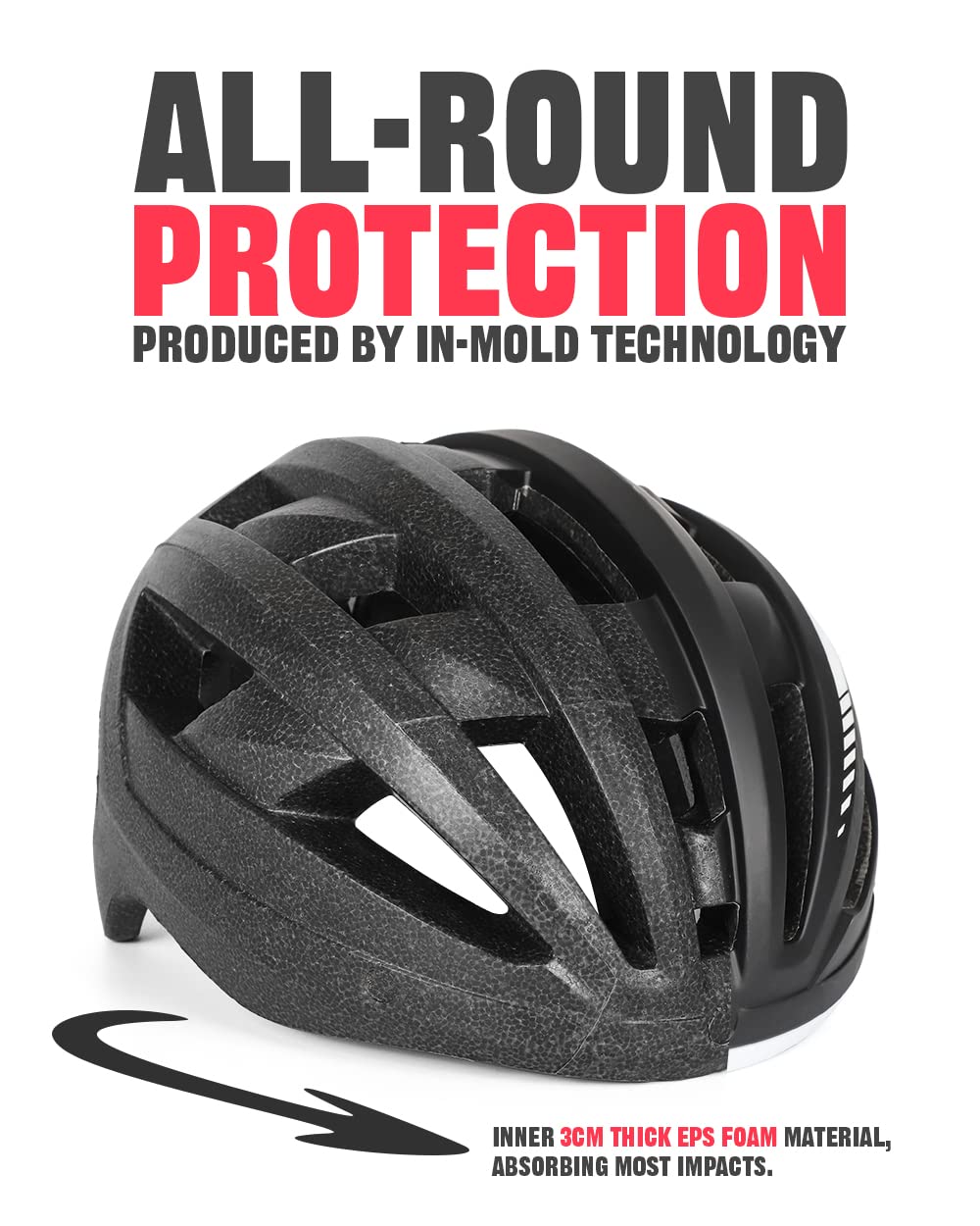 VICTGOAL Bike Helmet with USB Rechargeable Rear Light Detachable Magnetic Goggles Removable Sun Visor Mountain & Road Bicycle Helmets for Men Women Adult Cycling Helmets (L: 57-61 cm, Black White)