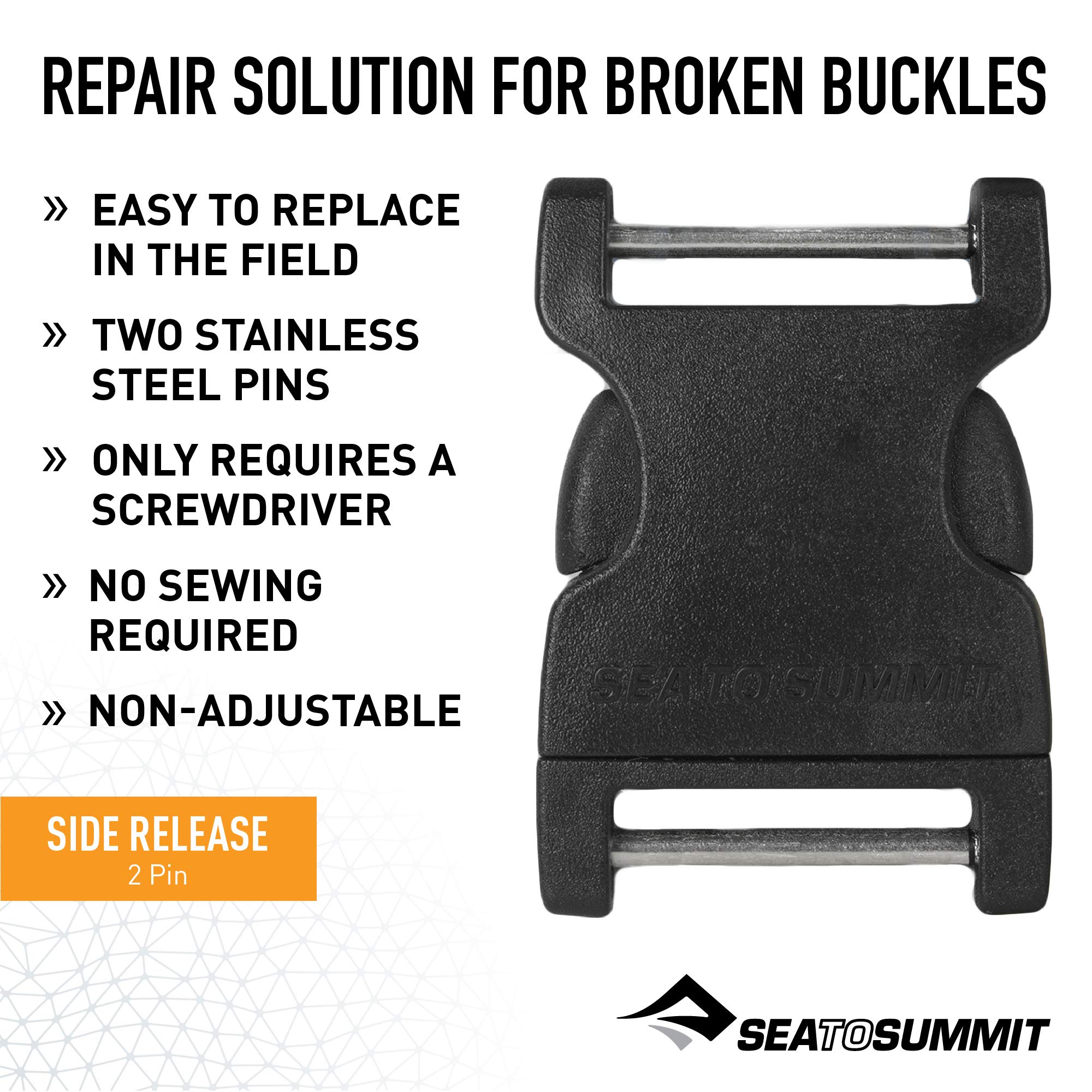 Sea to Summit 2 Pin Field Repair Side Release Buckle-Black, 20 mm