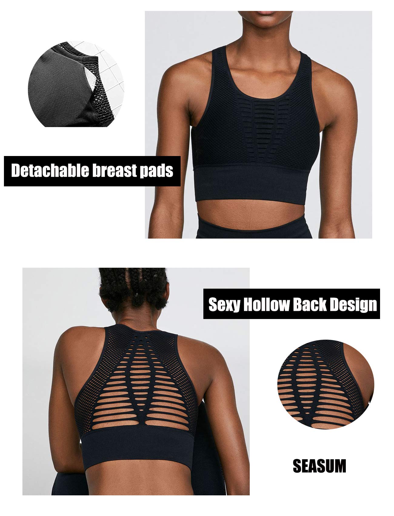 SEASUM Women's Longline Sport Bra Seamless Yoga Crop Top Medium-Low Support Workout Bra M
