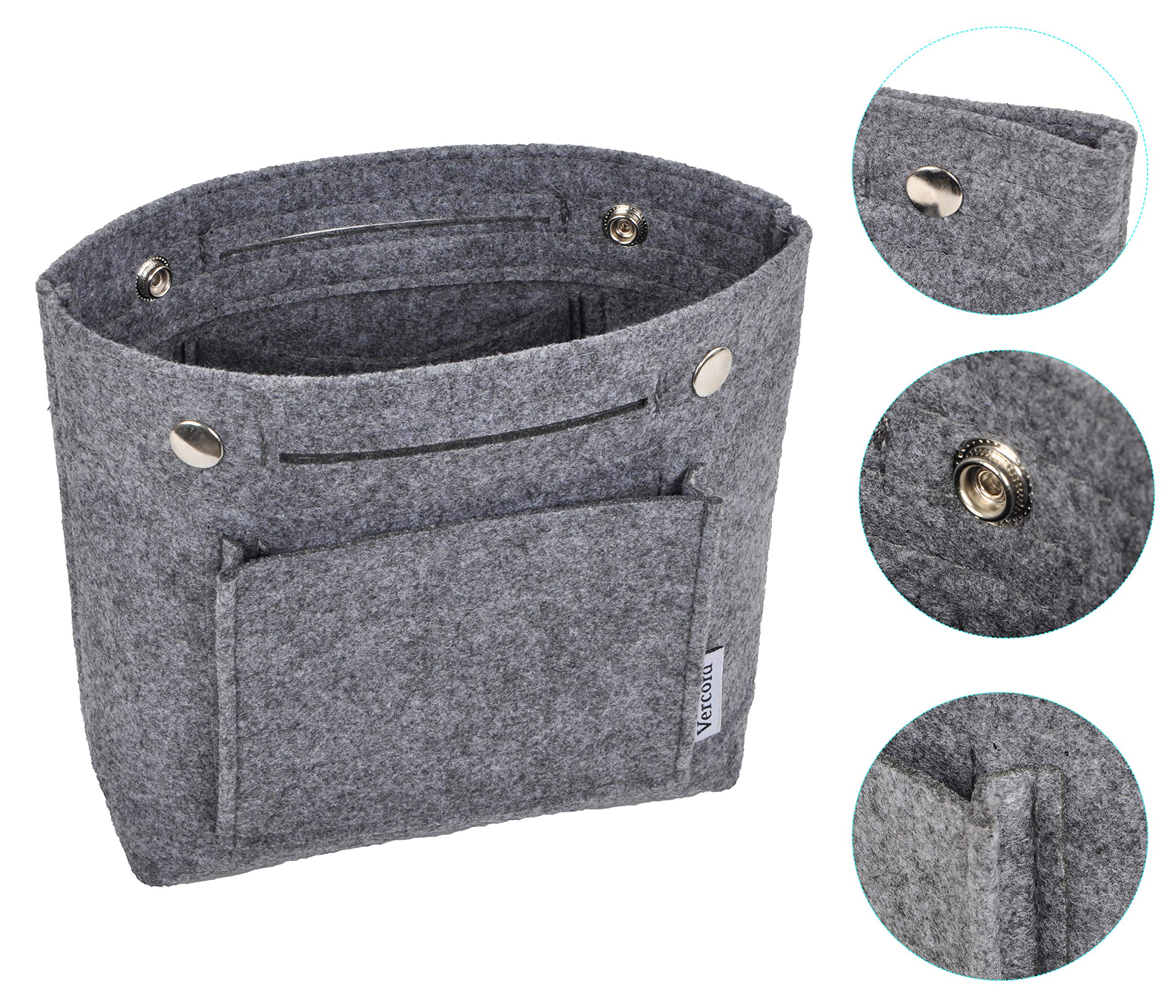 Vercord Mini Slim Small Felt Purse Organizer Insert Inside Handbag Tote Pocketbook for Women Grey