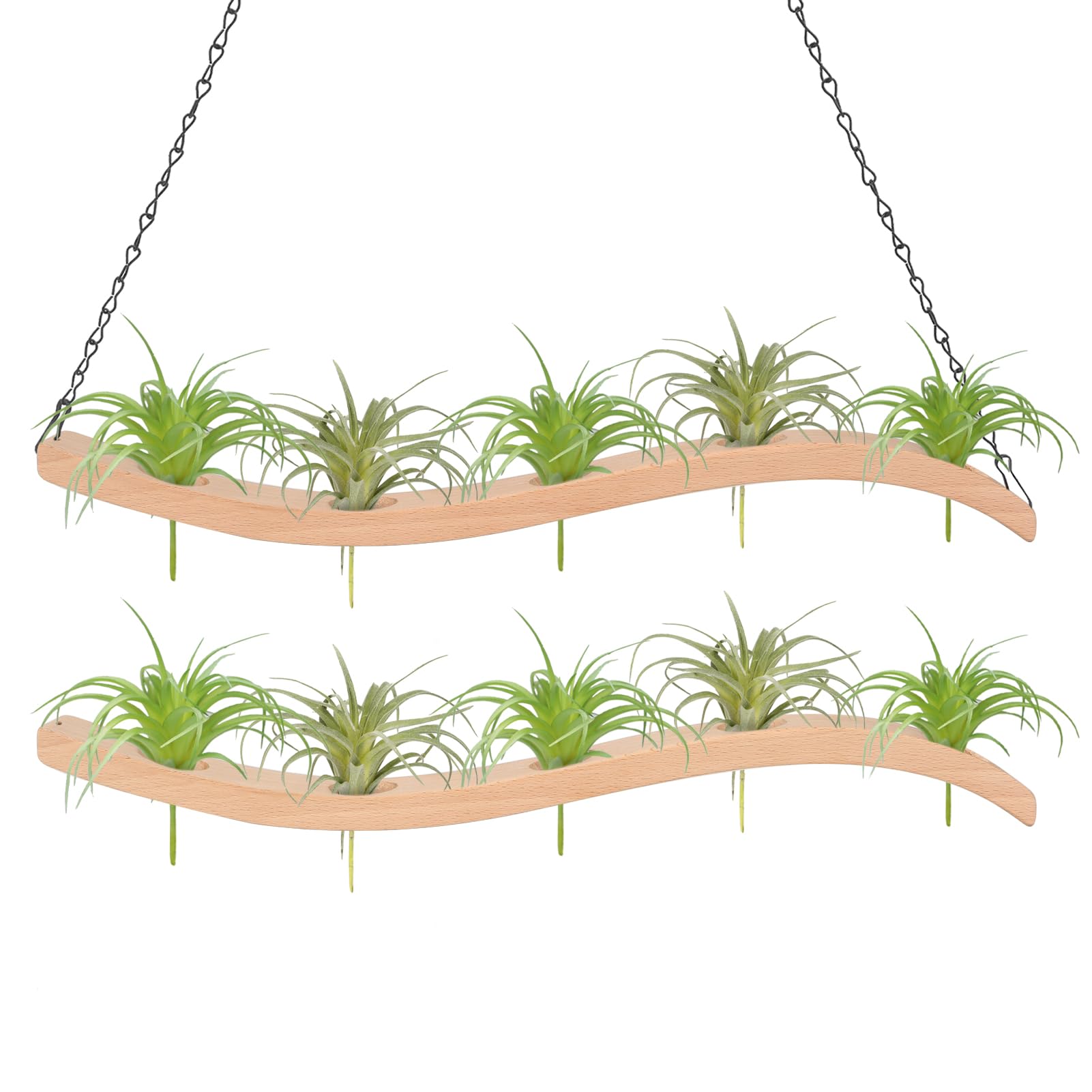 Perfin 2 PACK Wavy Wood Air Plant Holders Unique Hanging Airplant Holders Wall Display For Air Plants Live Indoor Plants Home Office Wall Decorโฆ