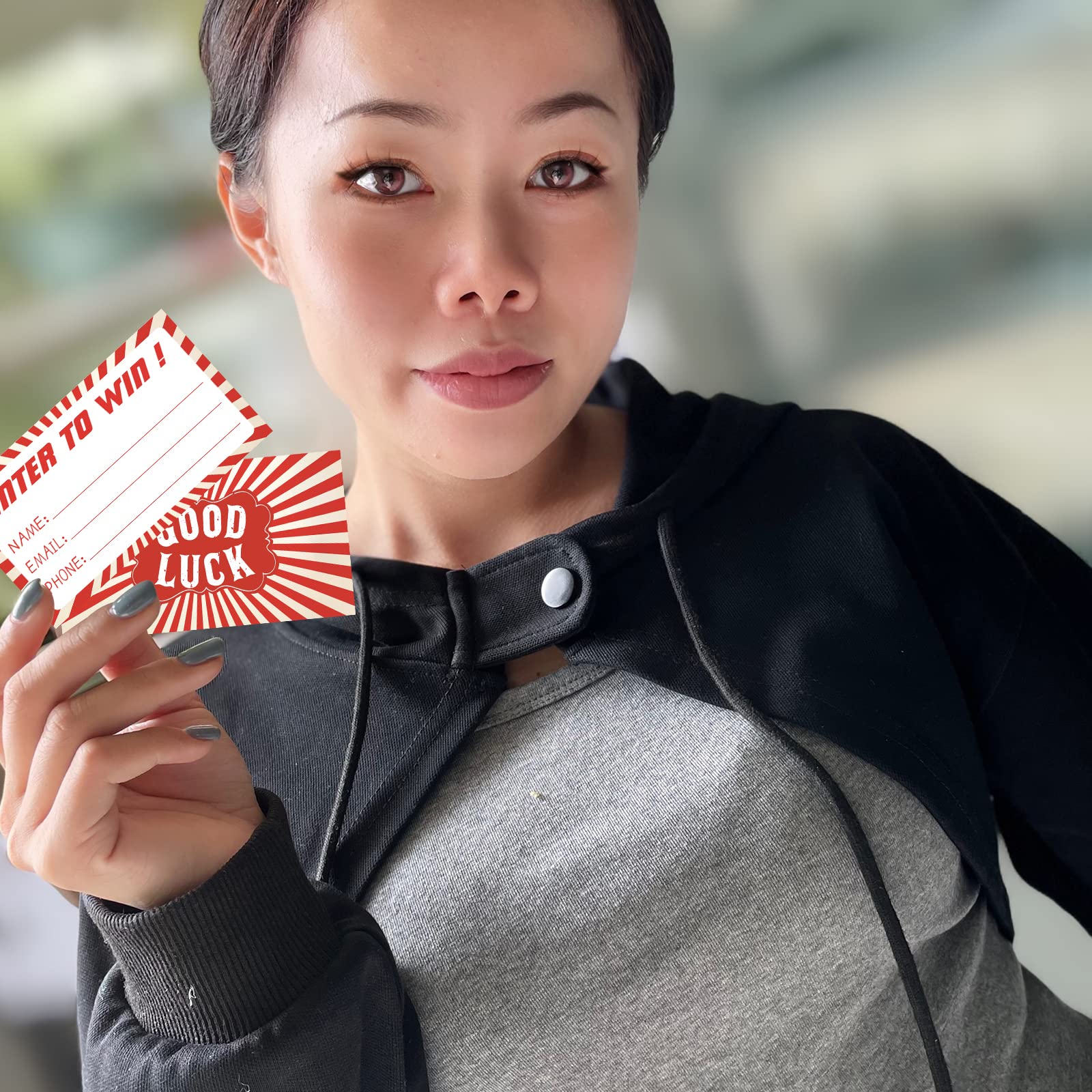 Tomioziey 300 Raffle Tickets Enter to Win Cards-3.5βx2β Entry Form Cards for Contest,Ballot Box,50/50,Raffle Drum with Email Address and Phone Number Fields-Red