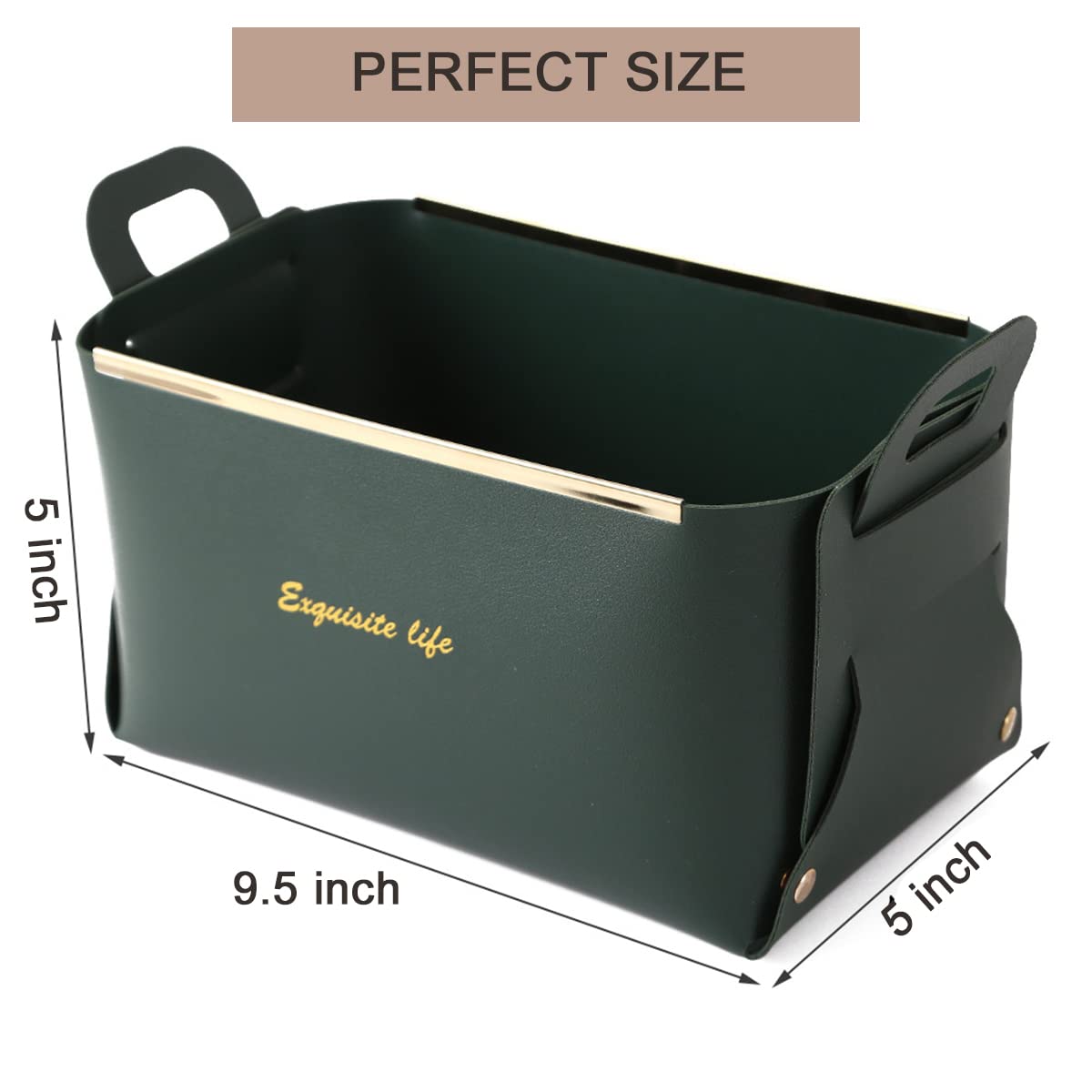 XINSHUN Foldable Storage Basket Bin, Faux Leather Organizer Container Box with Handles,Small Leather Foldable Tissue Box for Desktop or Table Entryway Table Key, Wallet, Watch, Coin Change