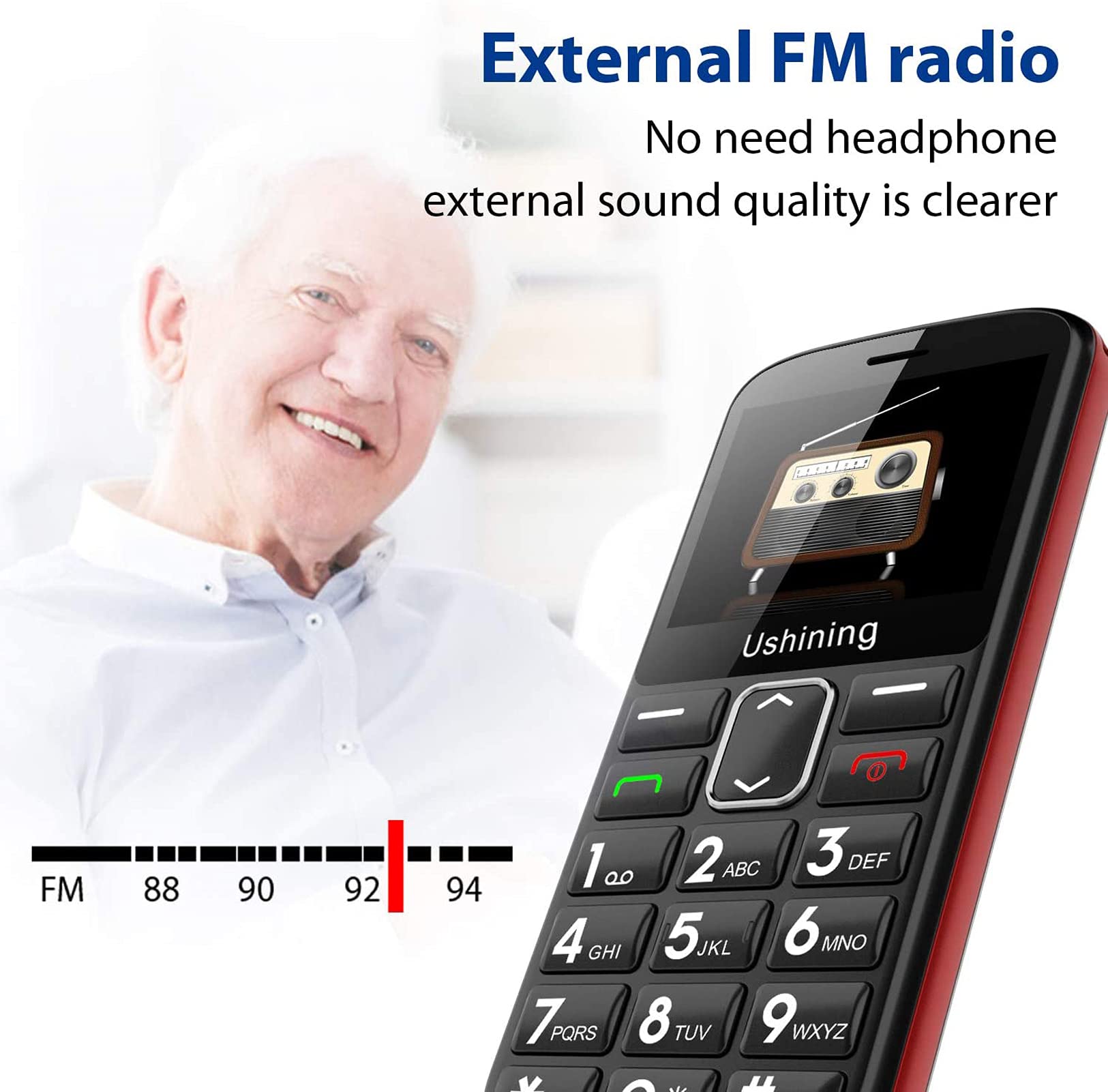 USHINING 3G Senior Unlocked Cell Phone AT&T Big Button Feature Phone Hearing Aids Compatible Easy-to-Use Basic Phone for Elderly with Charging Dock(Black)