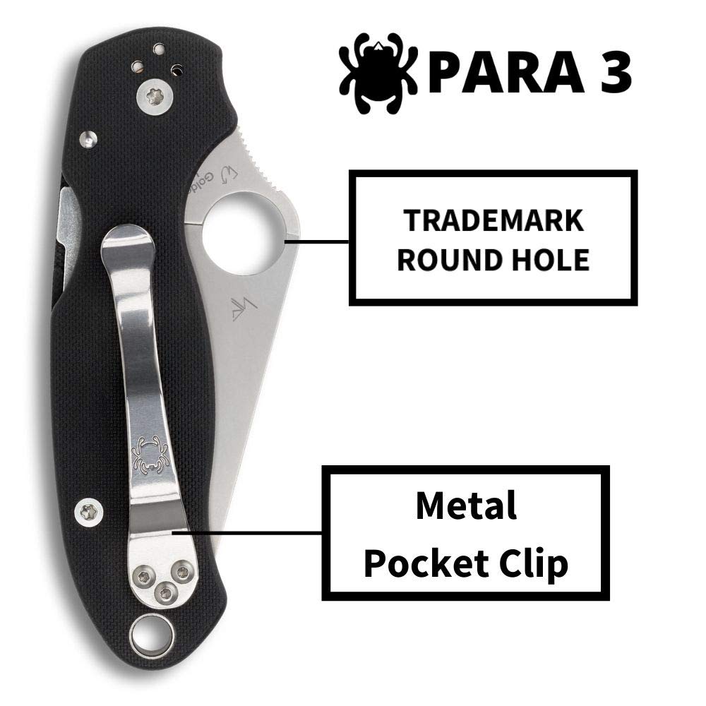 Spyderco Para 3 Signature Folding Utility Pocket Knife with 2.95" Stainless Steel Blade and G-10 Handle - Everyday Carry - PlainEdge - C223GP