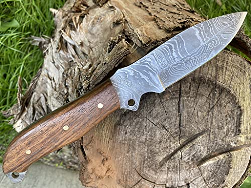 Perkin - Custom Handmade Damascus Hunting Knife - Beautiful Camping Knife - Full Tang