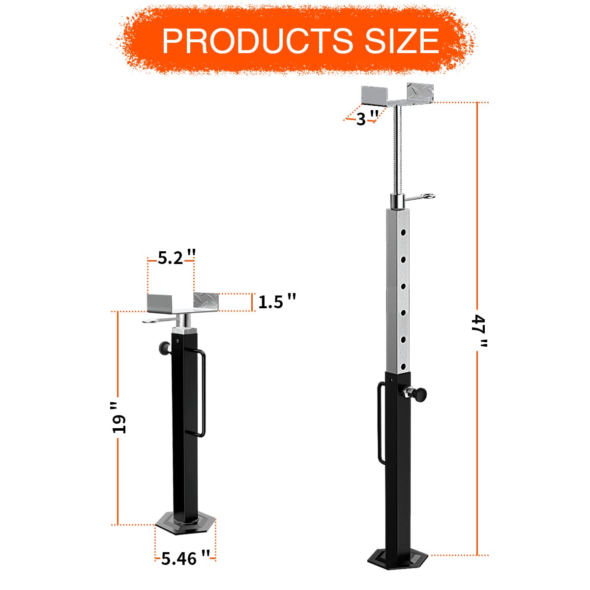 Sulythw RV Slide Out Supports Stabilizer Jacks Heavy Duty Rust Resistant Steel Adjustable from 19'' to 47'' for 5th Wheel 5000 lbs Capacity，2 Pcs