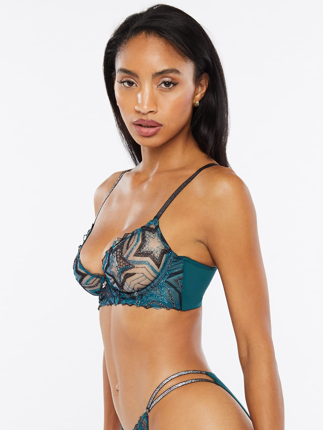 Savage X Fenty, Women's, Shining Star Embroidered Unlined Demi Bra, Wildflower Blue Starstruck Embroidery, 40D
