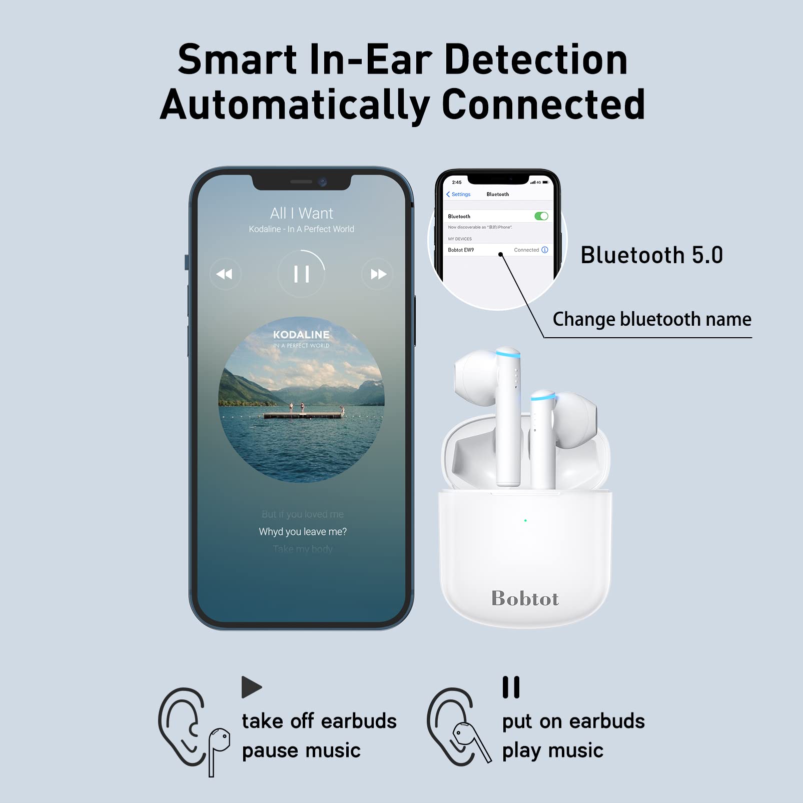 Wireless Earbuds Bluetooth Headphones - 30H Playtime with USB C Charging Case Stereo Bass Earphones Touch Control Sport in-Ear Bluetooth Earbuds with Built-in Noise Cancelling Mic for Android iPhone
