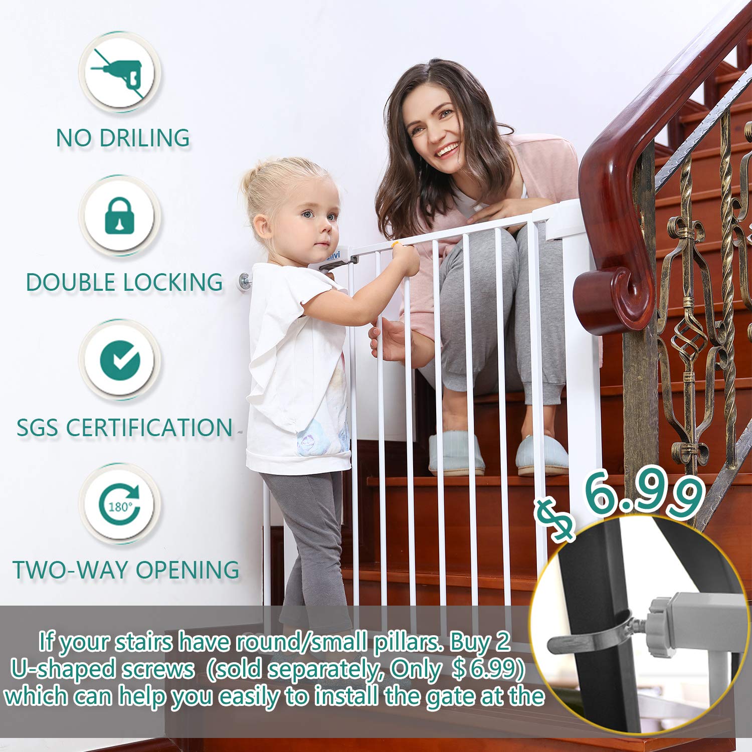 Safety Baby Gate,29.5-40.5 inch Auto Close Features,Luxury Extra Tall&Wide Child Gate, Heavy-Duty gate, Easy Walk-Thru pet Gate for The House, Stairs, Doorways & Hallways. (Applicable 29.5''-40.5'')