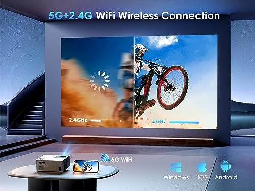 YOWHICK Projector 4K With WiFi and Bluetooth, 20000L Native 1080P Mini Projector For Outdoor Moives, Portable Video Projector For Home Theater, Compatible w/iOS/Android/Win/TV/PS5, White