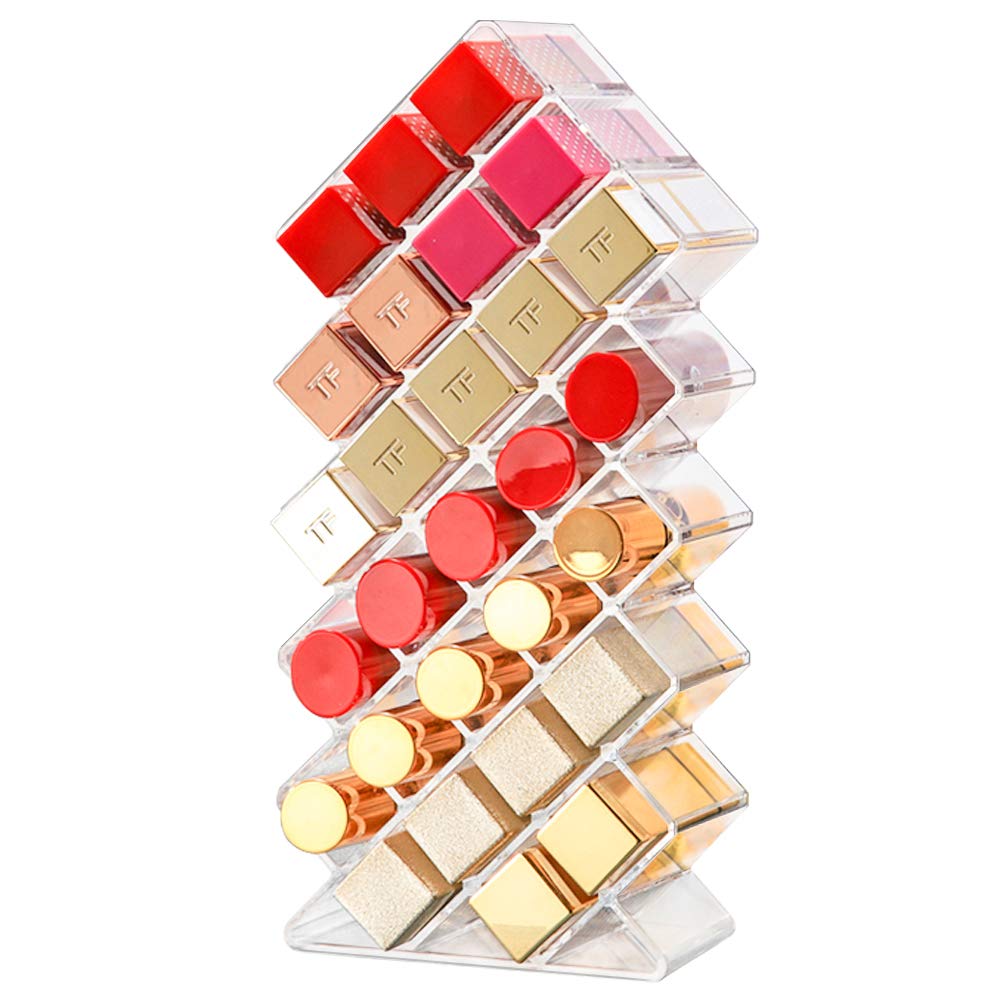 Tasybox Clear Lipstick Holder Organizer, 28 Spaces Acrylic Lipgloss Organizers and Storage Box Display Stand