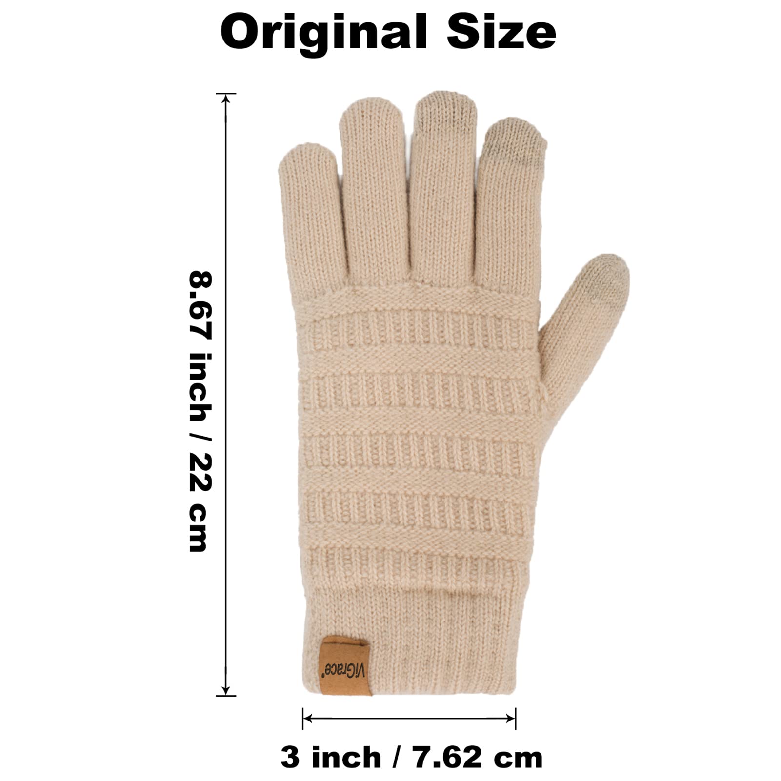 ViGrace Womens Winter Touchscreen Gloves Cable Knit Warm Lined 3 Fingers Dual-layer Touch Screen Texting Thermal Glove for Women