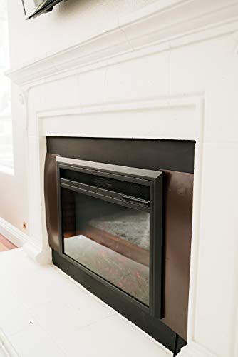 XBrand 28 Inch Long Black Glass and Steel Indoor Insert Electric Fireplace Heater with Remote Control, LED Rolling Flame Effect, and Temperature Limiting Control