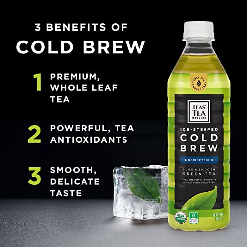 Teas' Tea Organic Cold Brew Unsweetened Green Tea (Pack of 12) Organic Zero Calories, Sugar Free
