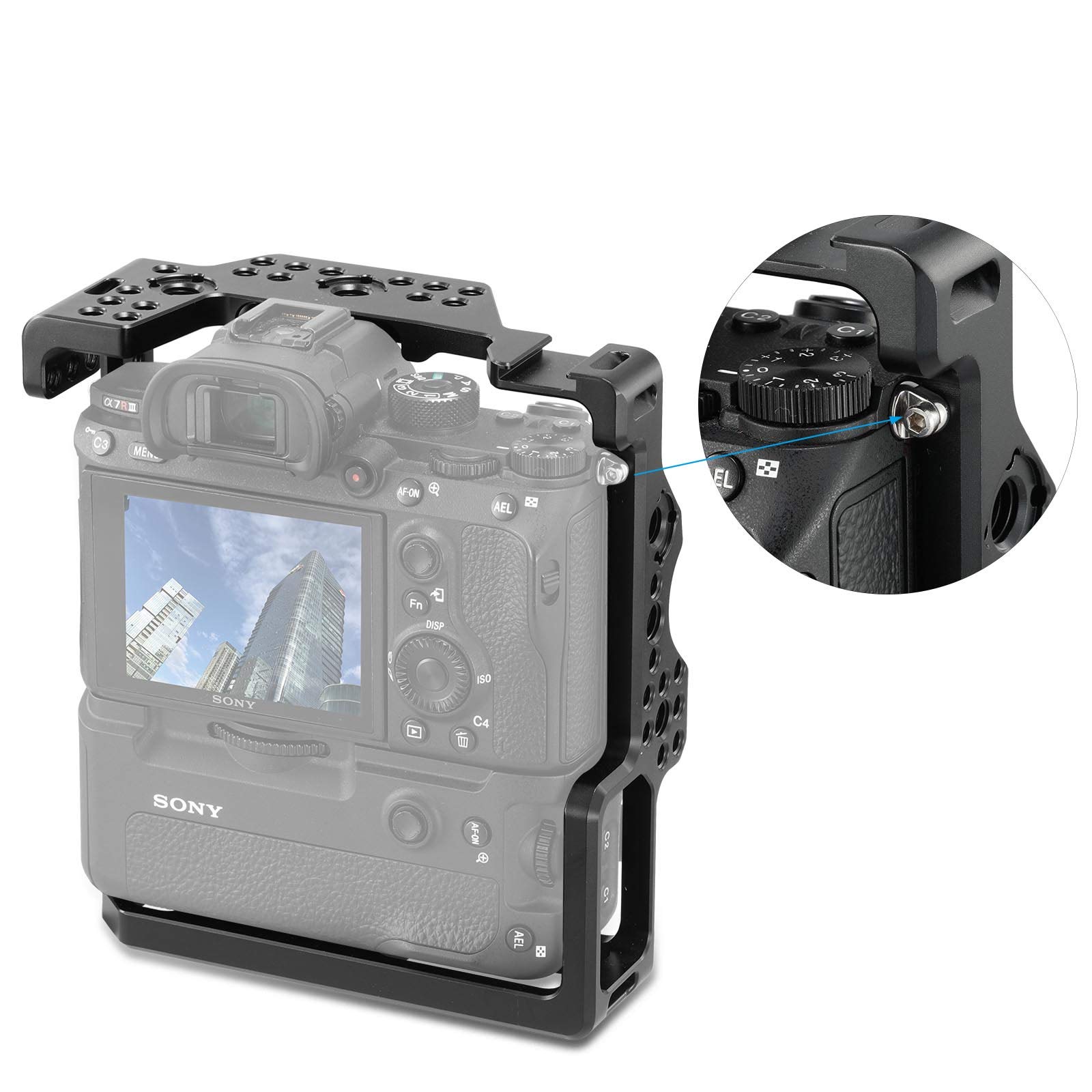 SMALLRIG Camera Cage for Sony A7R III/A7 III with VG-C3EM Vertical Battery Grip w/Cold Shoe, NATO Rail and 3/8'' Locating Holes for ARRI Standard - 2176