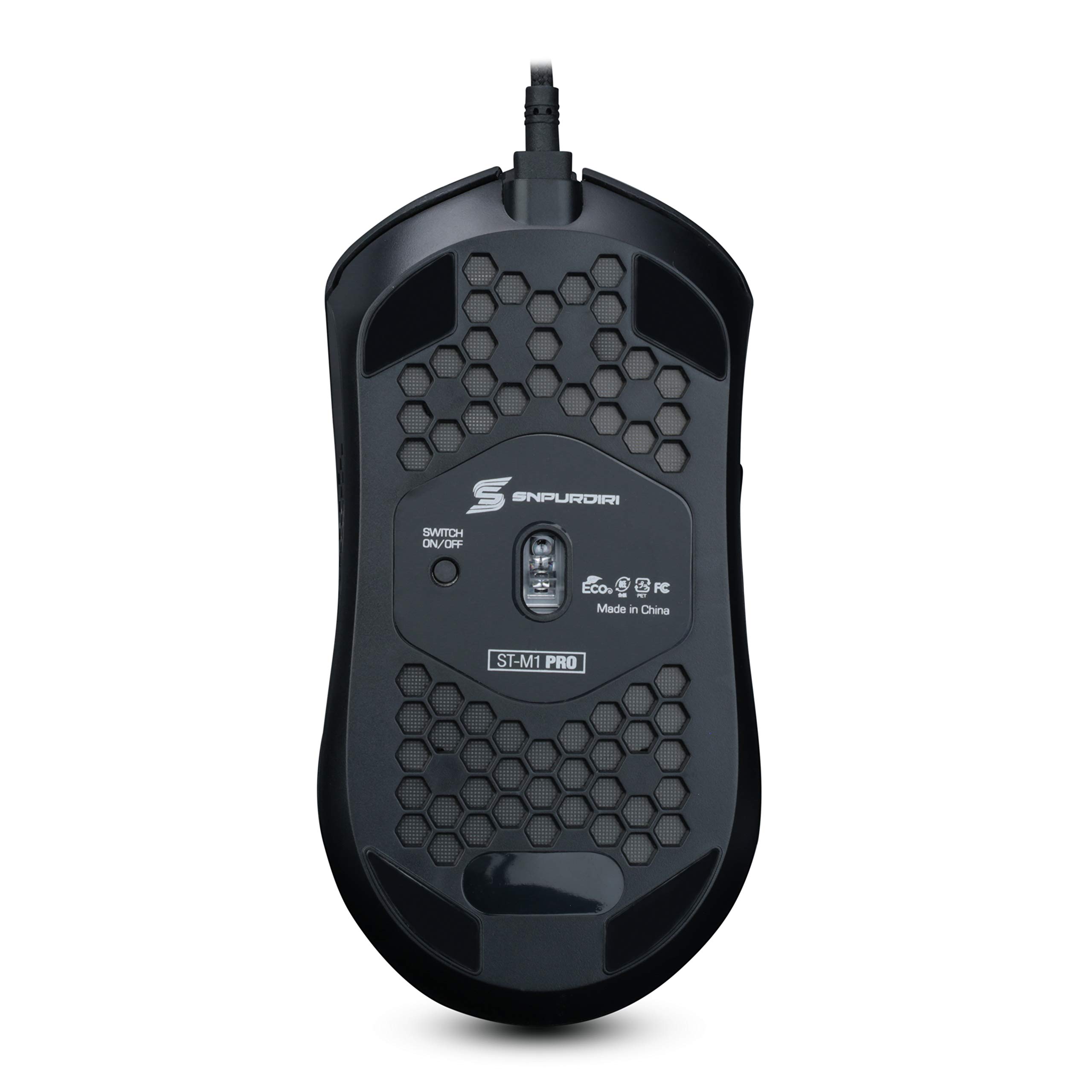Snpurdiri ST-M1 PRO Ultra Lightweight Honeycomb Shell Wired RGB Gaming Mouse - PMW3360 16000DPI Mice | 7 Buttons Programmable Driver - 65g Only