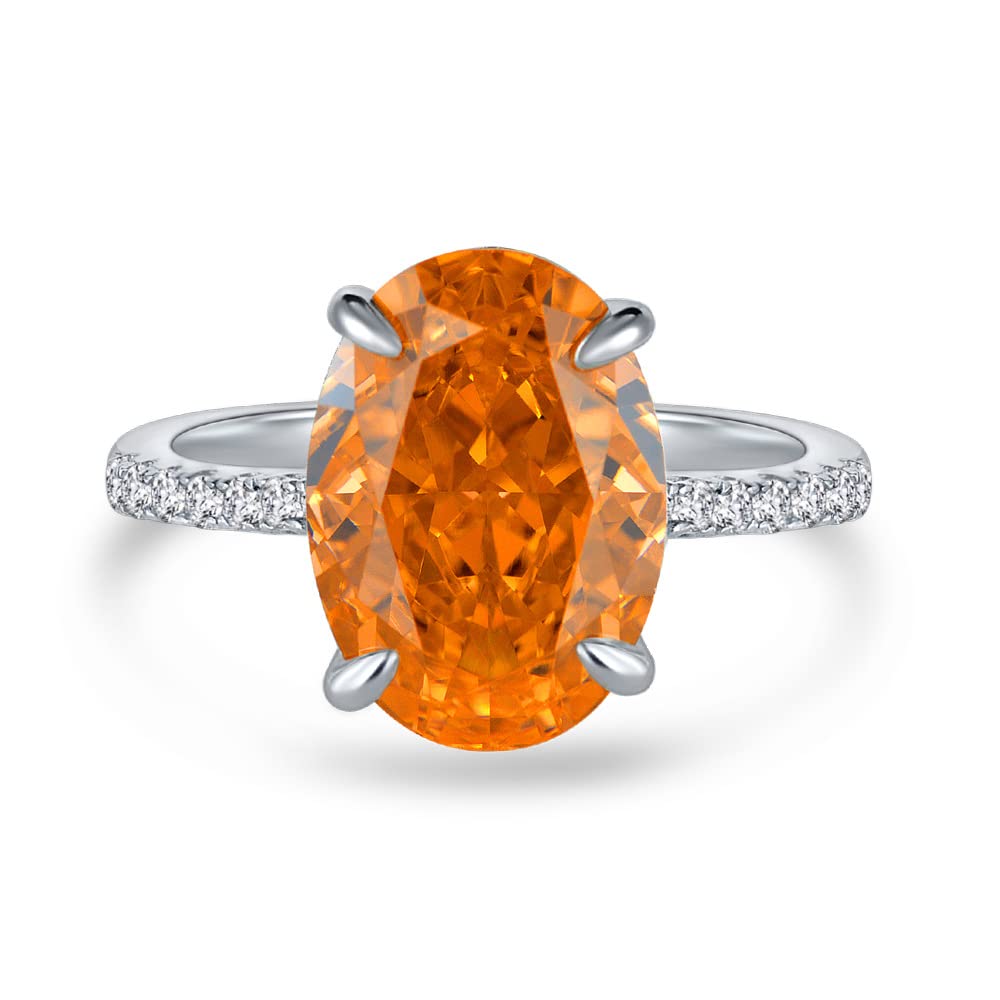 Women's S925 Silver Ring 9ct High Carbon Diamond Ring Orange Fashion Luxury Engagement Wedding Ring (5#-9#) (orange8)