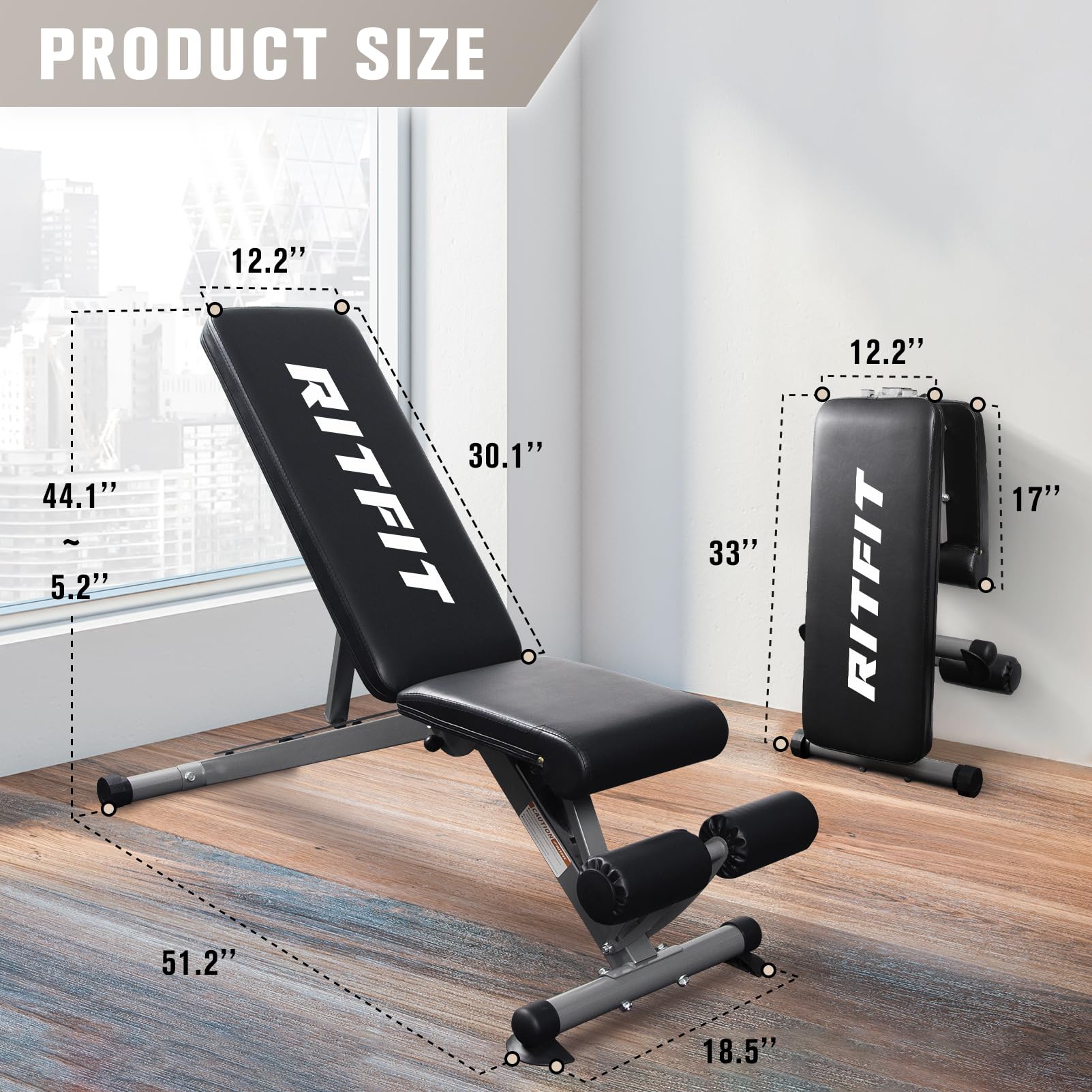 RitFit Adjustable/Foldable Utility Weight Bench for Home Gym, Weightlifting and Strength Training - Bonus Workout Poster with 35 Total Body Exercises(PWB01-2023 New Version)