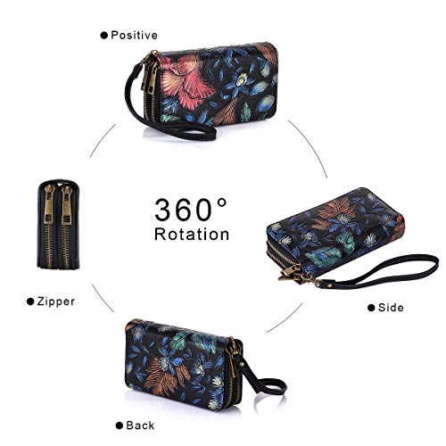 XEYOU Double Zipper Long Clutch Wallet Cellphone Wallet for Women with Removable Wristlet Strap for Credit Card, Cash, Coin, Bill