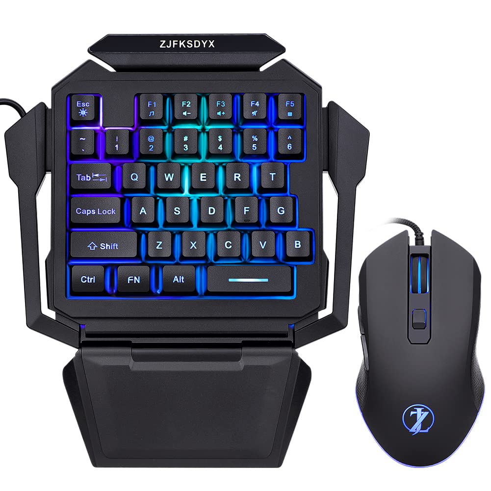 ZJFKSDYX One-Handed Gaming Keyboard and Mouse Combo, RGB Backlit 35-Key Mini Gaming Keyboard and 6D Gaming Mouse, Supports PC Gamers (Pink)