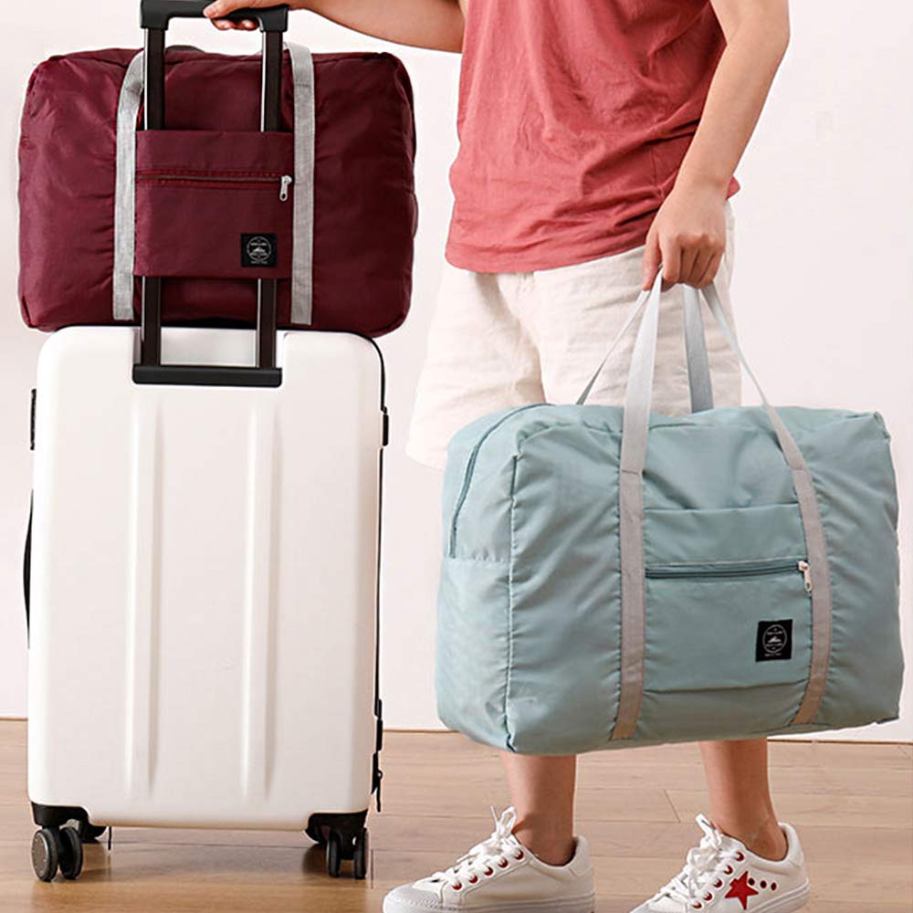 SITAKE 4 Pcs Foldable Travel Duffel Bag, Waterproof Lightweight Carry-on Bags, Suitable for Overnight, Holiday, Shopping, Weekends, Outing, Gym(Wine Red/Navy Blue/Sky Blue/Light Pink)