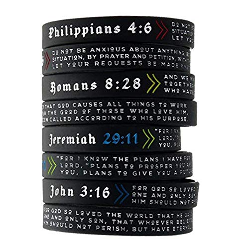ZKXXJ 4Pcs Bible Verse Rubber Silicone Wristbands John 3-16 Inspirational Rubber Bracelets Motivational Quote Scripture Silicone Bracelet Stretch Wristband for Men Women Teens