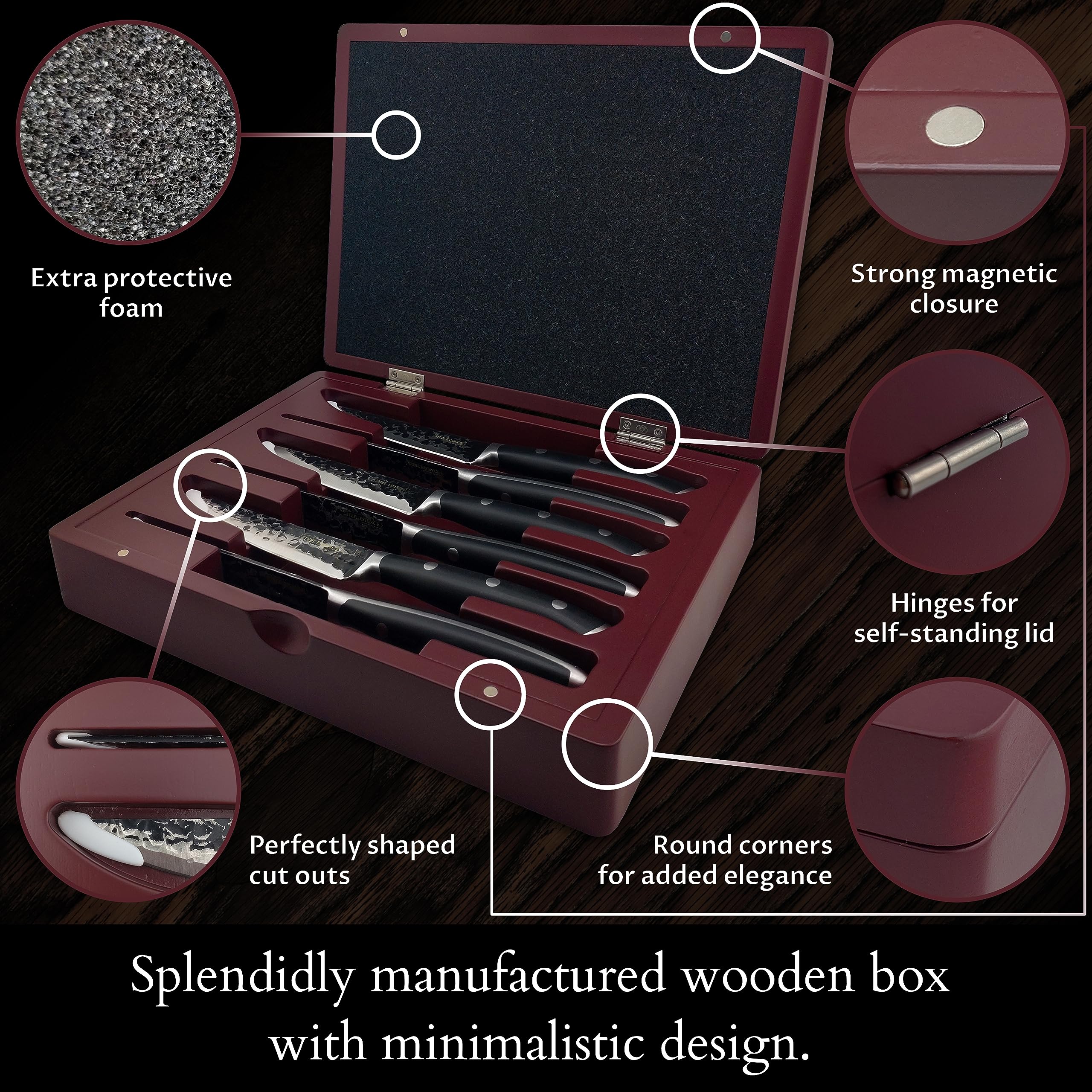 STEEL ESSENCE Premium Steak Knives Set of 6 with Unique Black Pattern - Gift Set | Stainless Steel Steak Knife Set