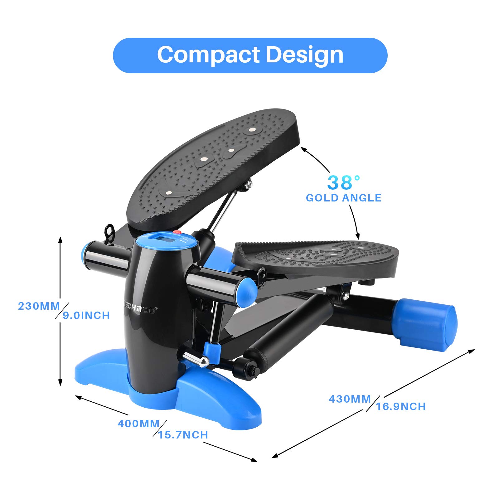 TECHMOO Stair Stepper for Exercise, Mini Stepper Trainer with Adjustable Stepping Machine with Resistance Bands LCD Display Air Climber Cardio Workout Fitness Professional Exercise Equipment