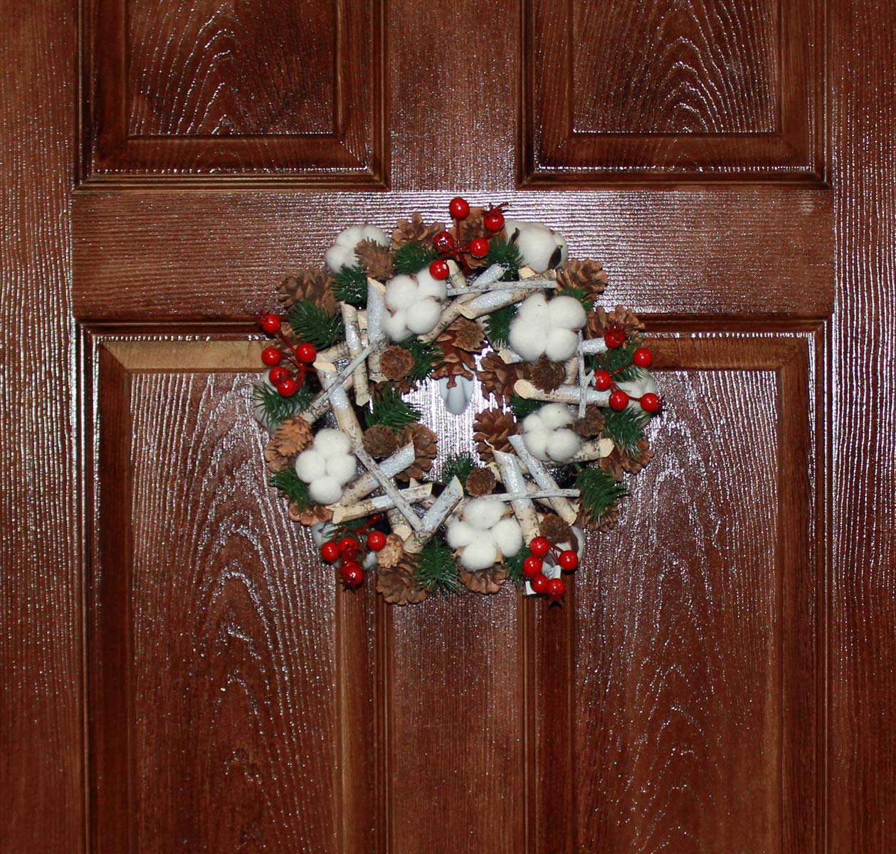 Worth Imports 12" Artifical Birch Log W/Pinecones, Cotton & Berries Wreath