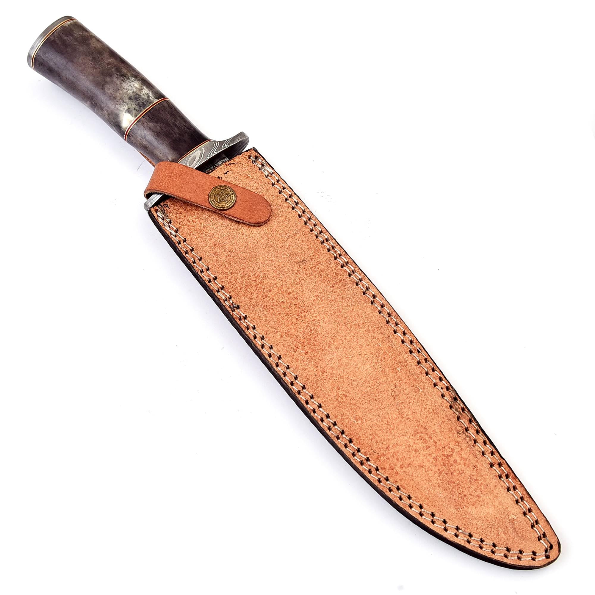 UK UNIQUE SHARP KNIVES BK-3023 Handmade Damascus Steel 15.00 Inches Damascus Steel Hunting Knife - Camel Bone Handle With Damascus Steel Gurd/Pommel